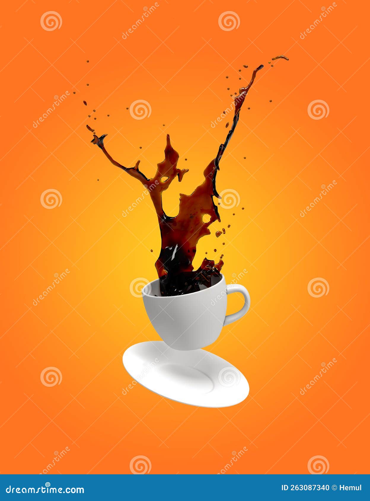 Falling Coffee Cup on Orange Background 3d Illustration Stock ...