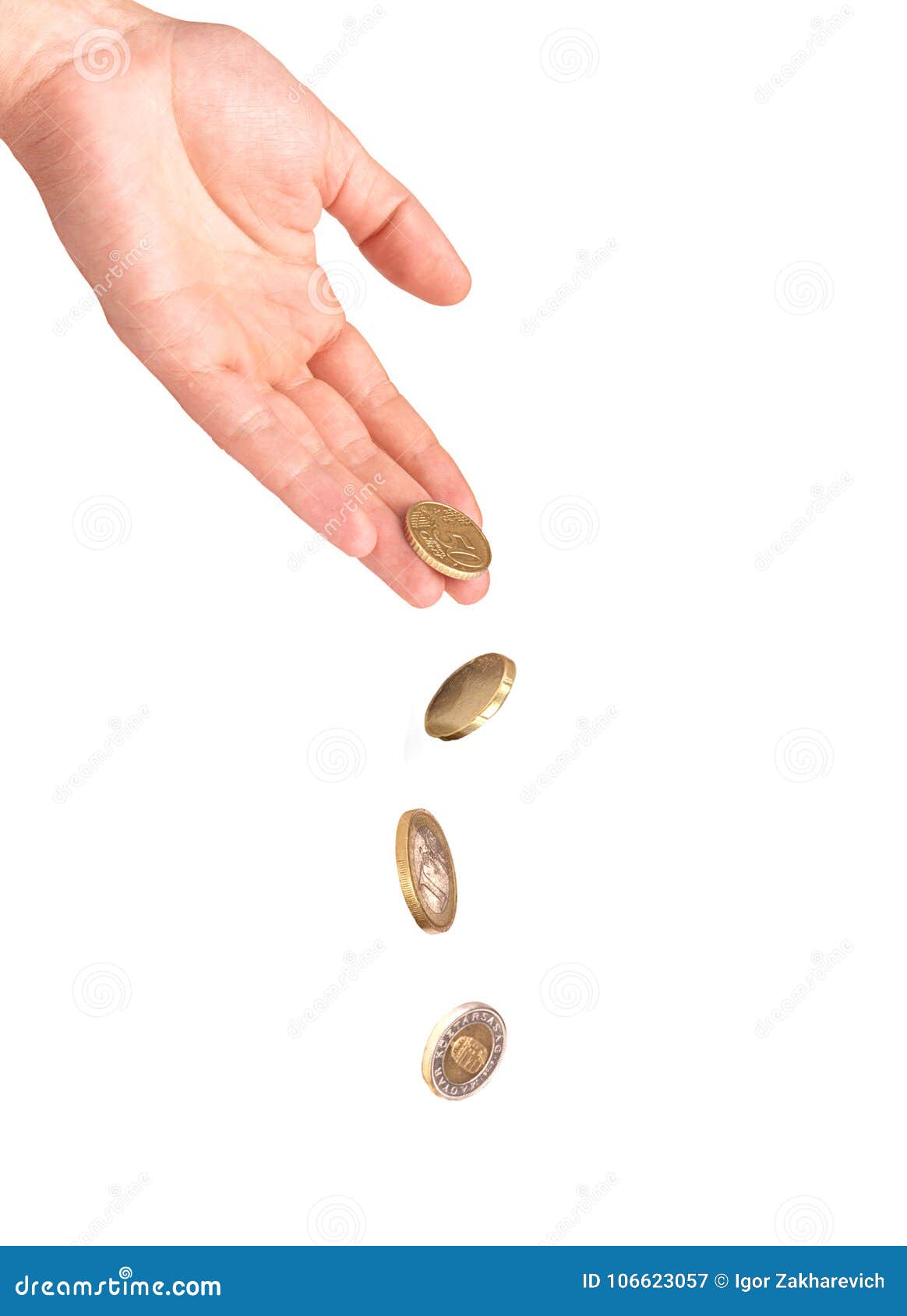 Falling Coins from Hand Isolated Stock Image - Image of achievement ...
