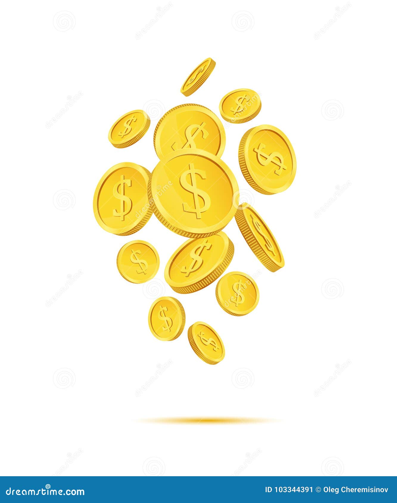 Falling Coins Isolated on White. Vector Illustration. Stock Vector ...
