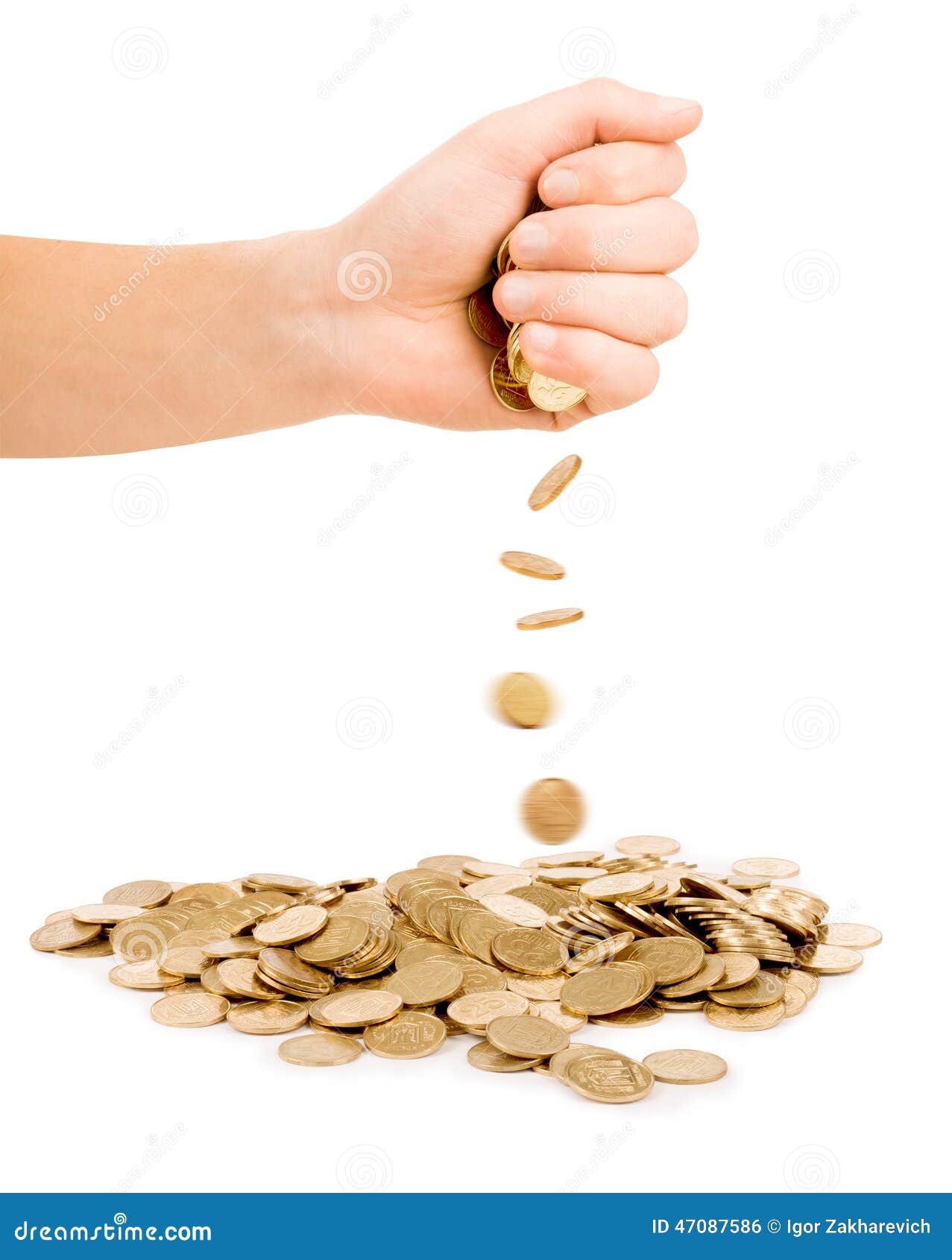 Falling Coins out of hand stock photo. Image of development - 47087586