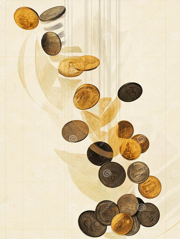 Falling Coins and Stylized Price Tags Create a Captivating Abstract ...