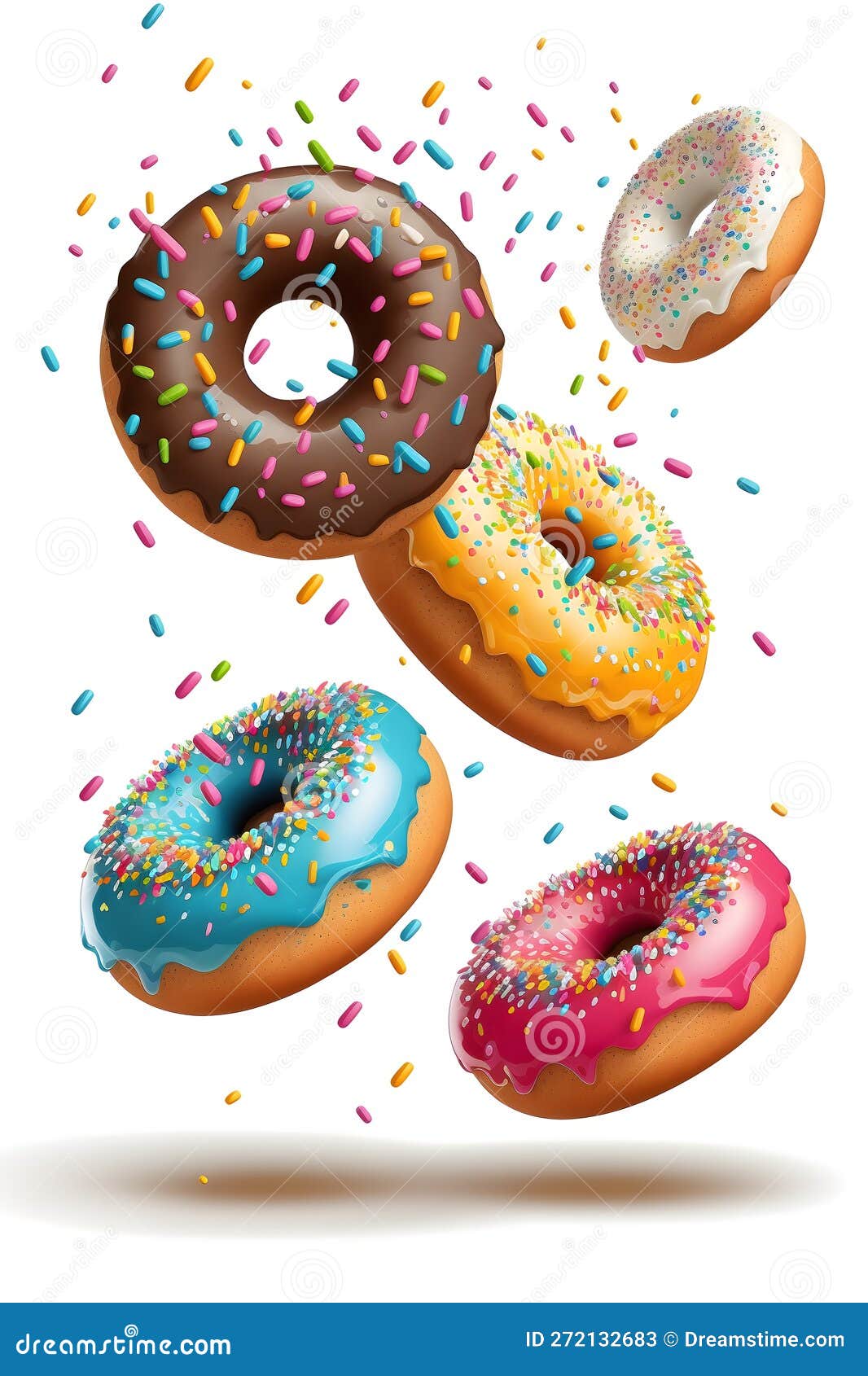 Falling Colorful Donuts on White Background Stock Illustration ...