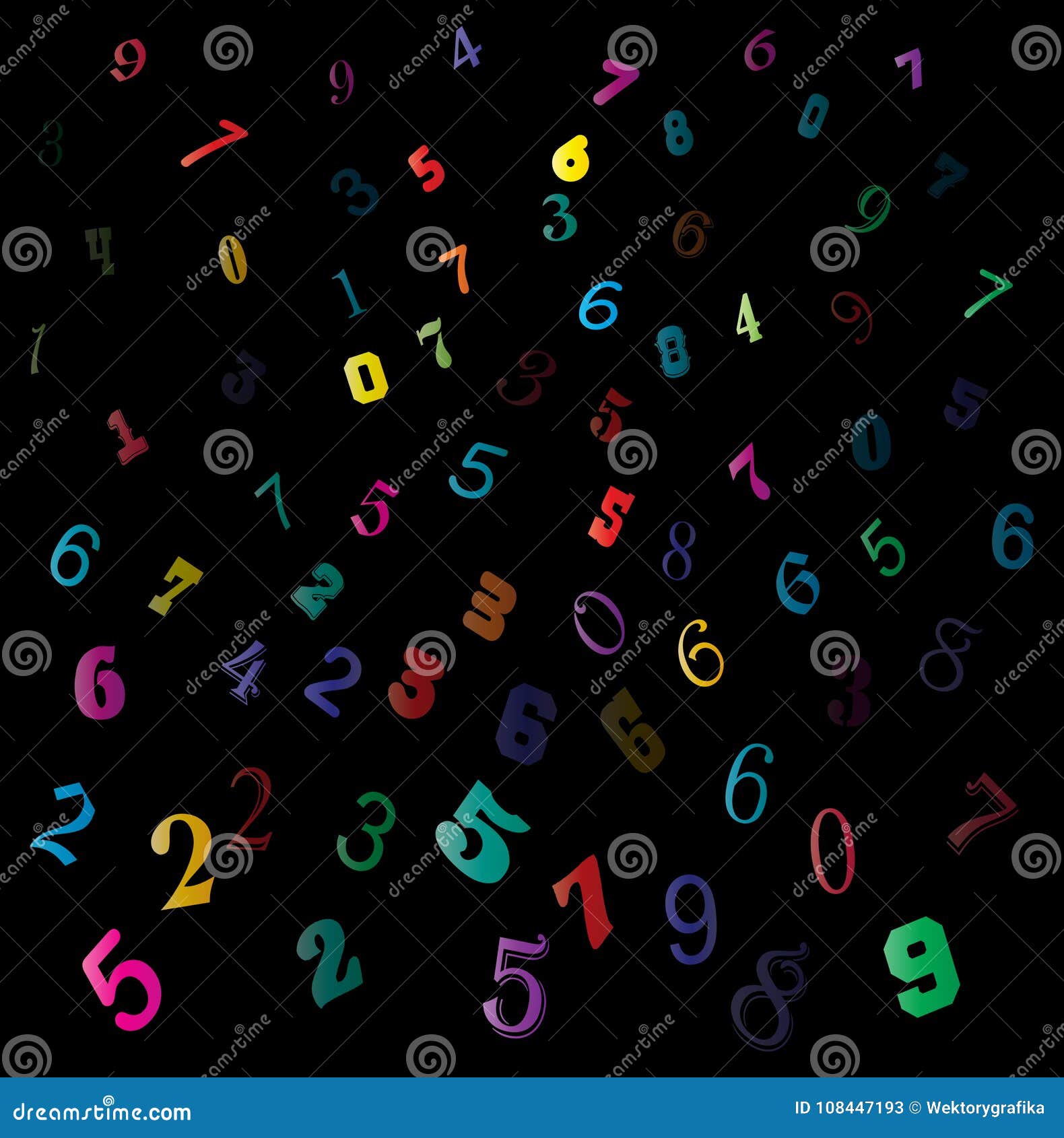 Falling Colorful Figures, Numbers Backdrop on Black Background Stock ...