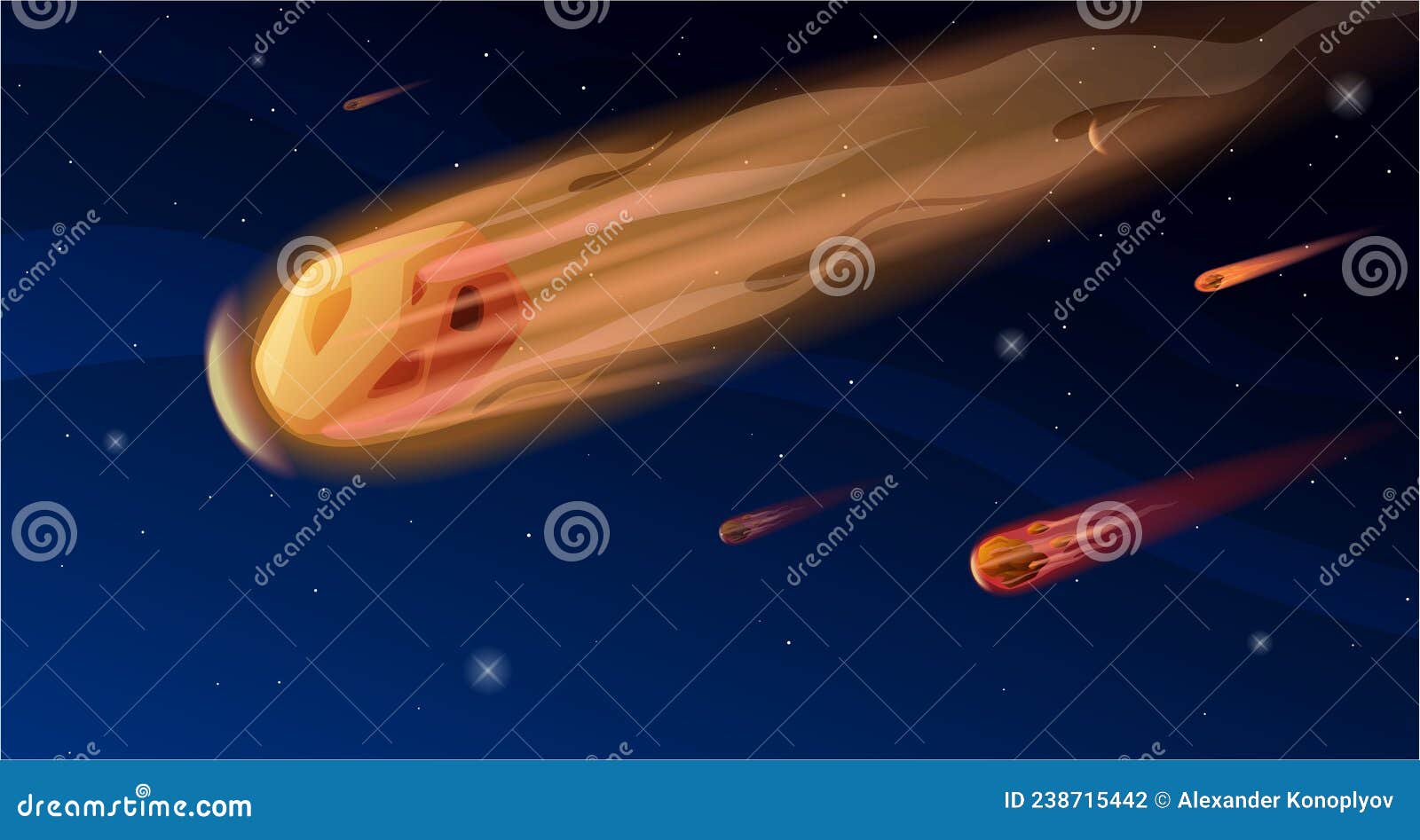 Meteorite Cosmic Body Natural Disaster Space Stone On Fire Vector ...