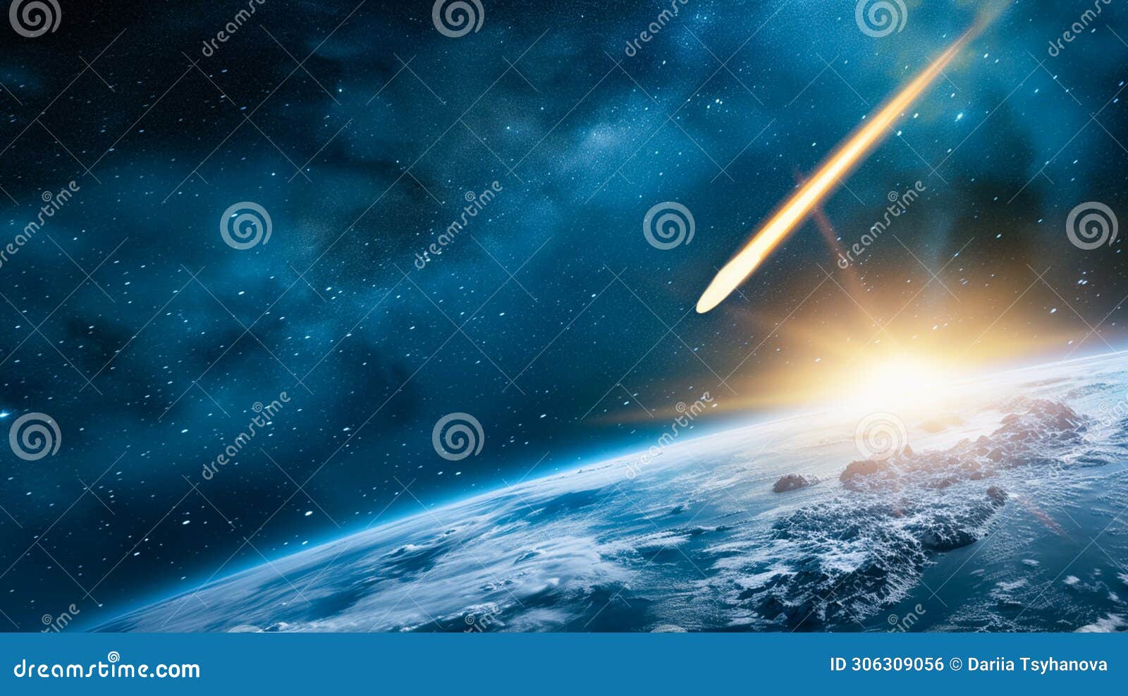 Falling Comet with Sparks, Smoke and a Trail of Particles Around the ...