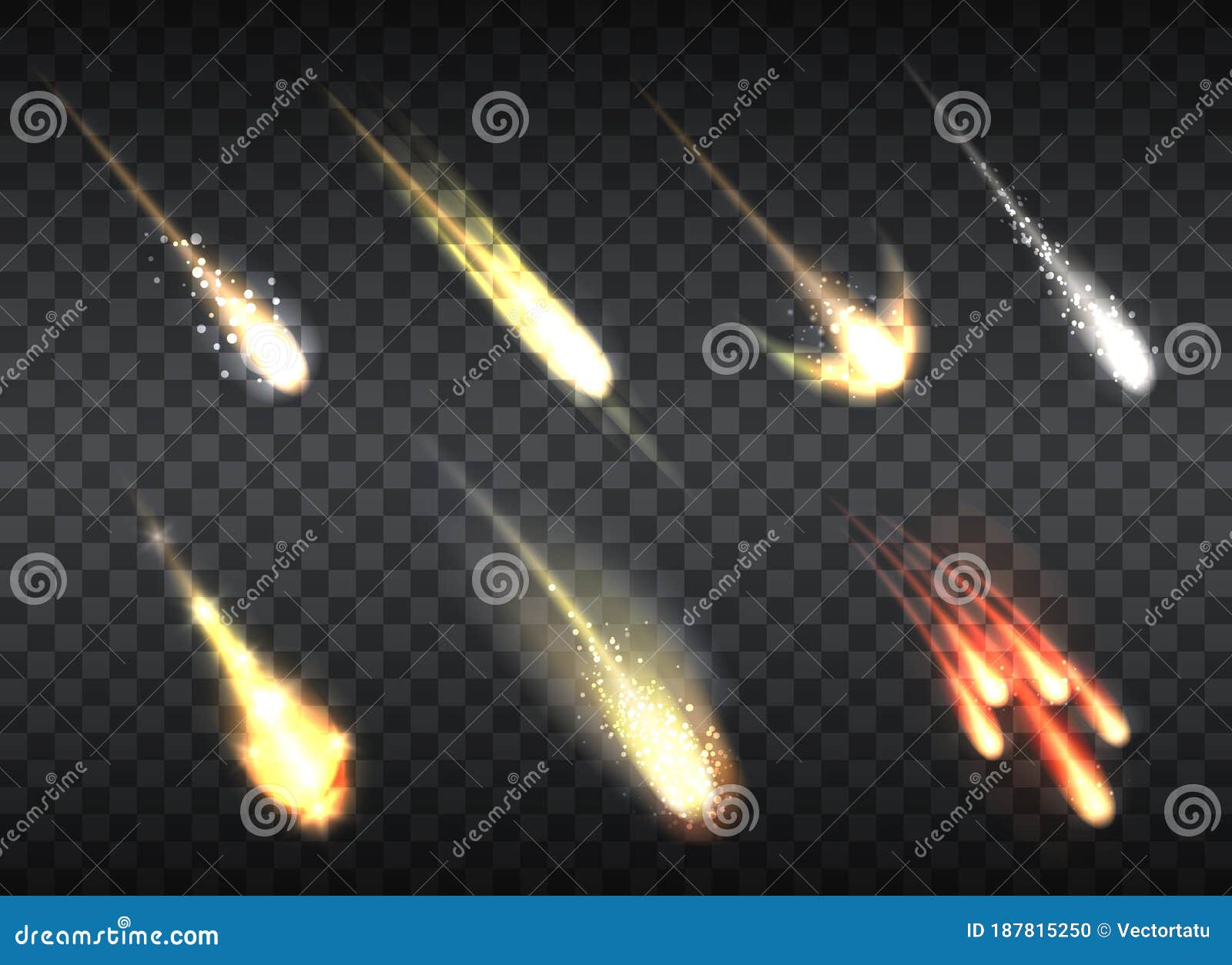 Falling Comets Set on Transparent Stock Vector - Illustration of cosmos ...