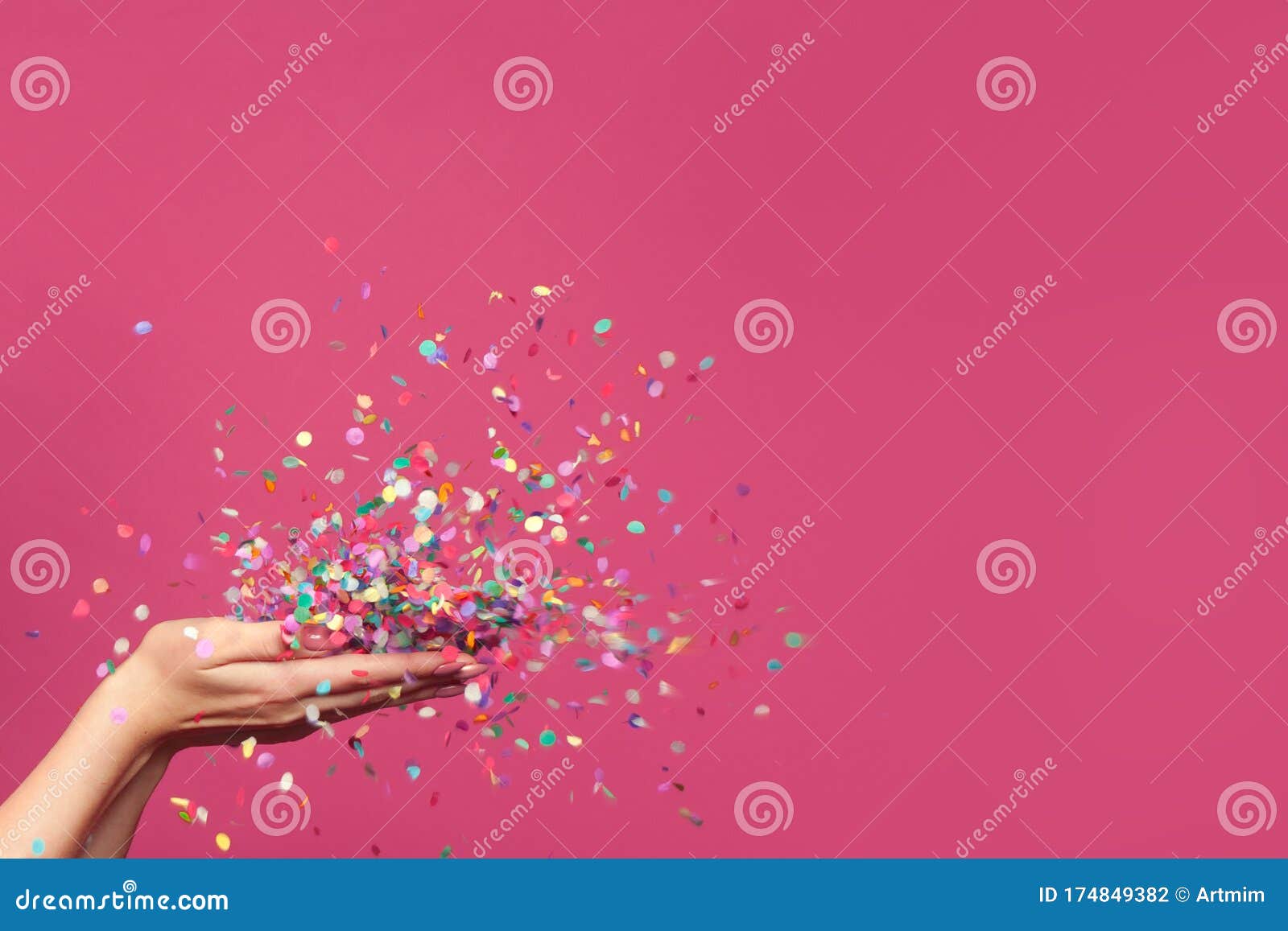 Falling Confetti on Bright Pink Background Stock Photo - Image of ...