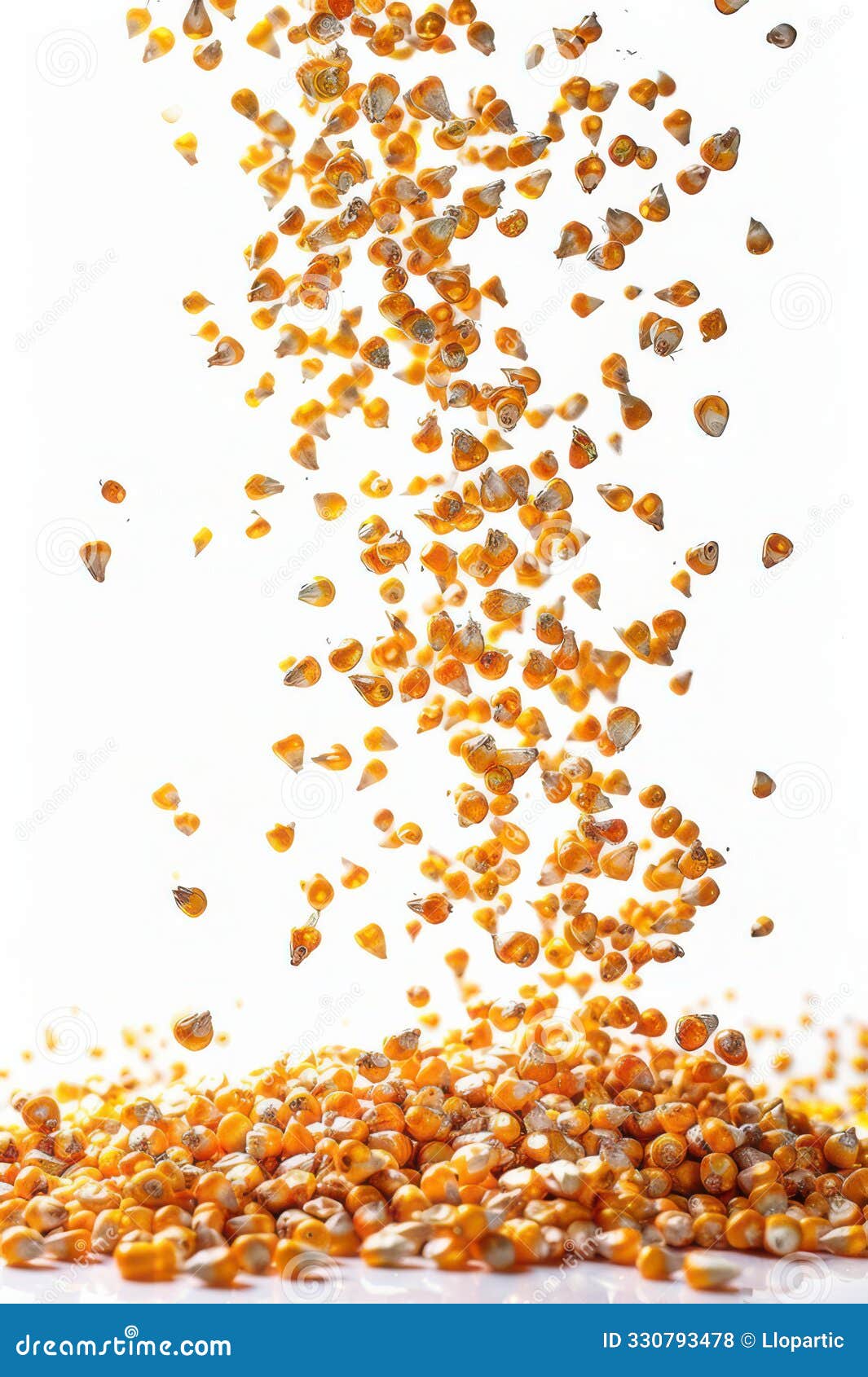 Falling Corn Kernels on a White Background, Highlighting Their Vibrant ...