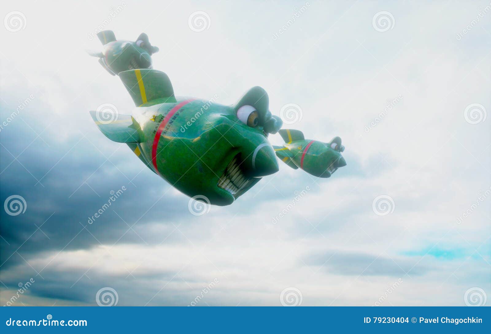 Falling Crazy Bombs Against the Dark Sky. Funny Bombs. 3d Rendering ...