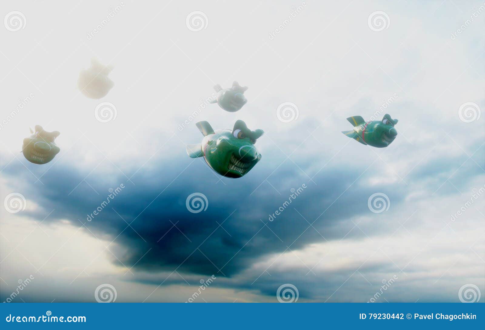 Falling Crazy Bombs Against the Dark Sky. Funny Bombs. 3d Rendering ...