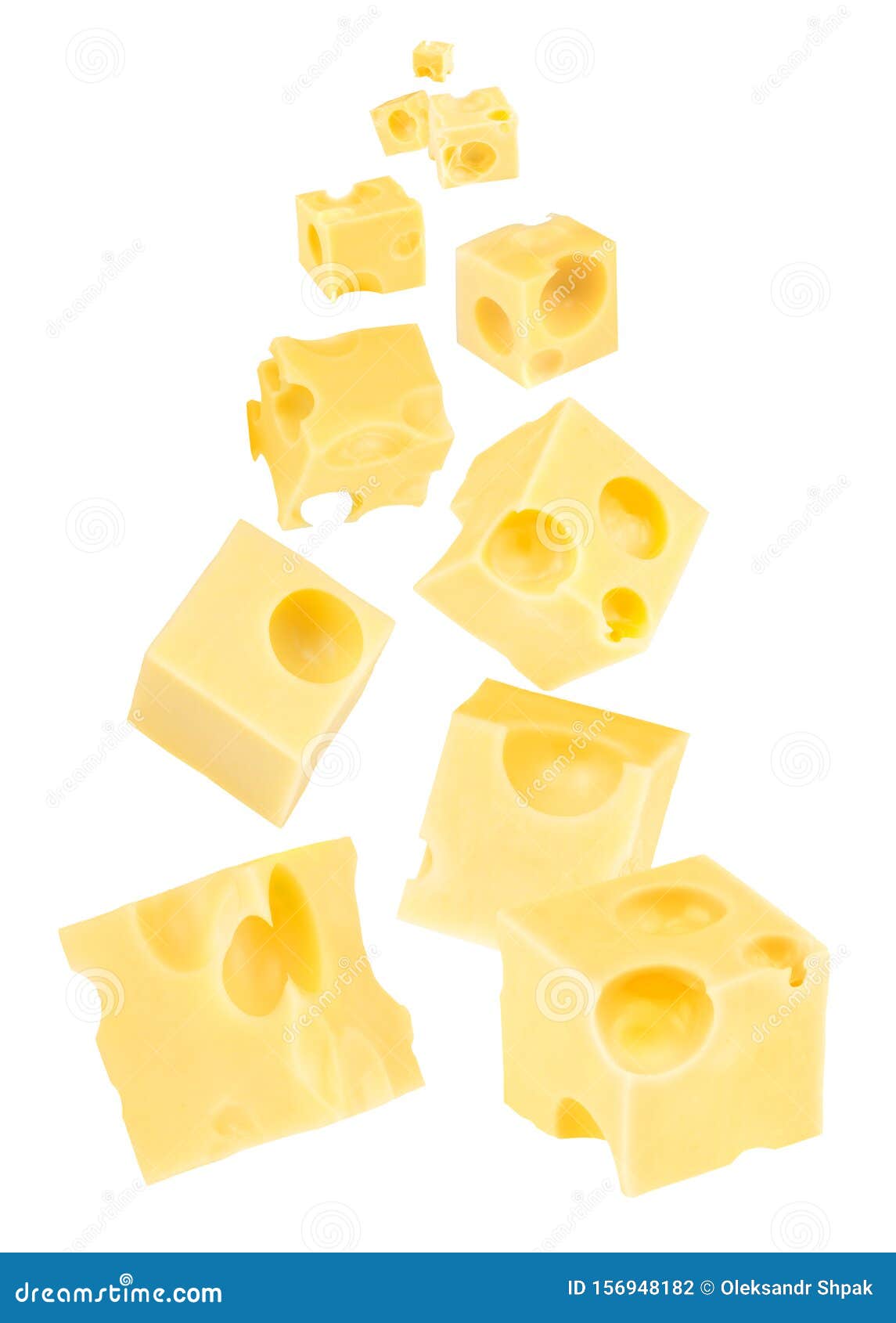 Falling Cubes of Cheese Isolated on White Stock Photo - Image of chunk ...