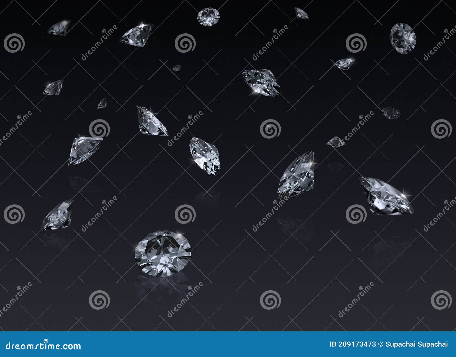 Falling 3D Diamonds on Black Background. 3D Render Stock Illustration ...