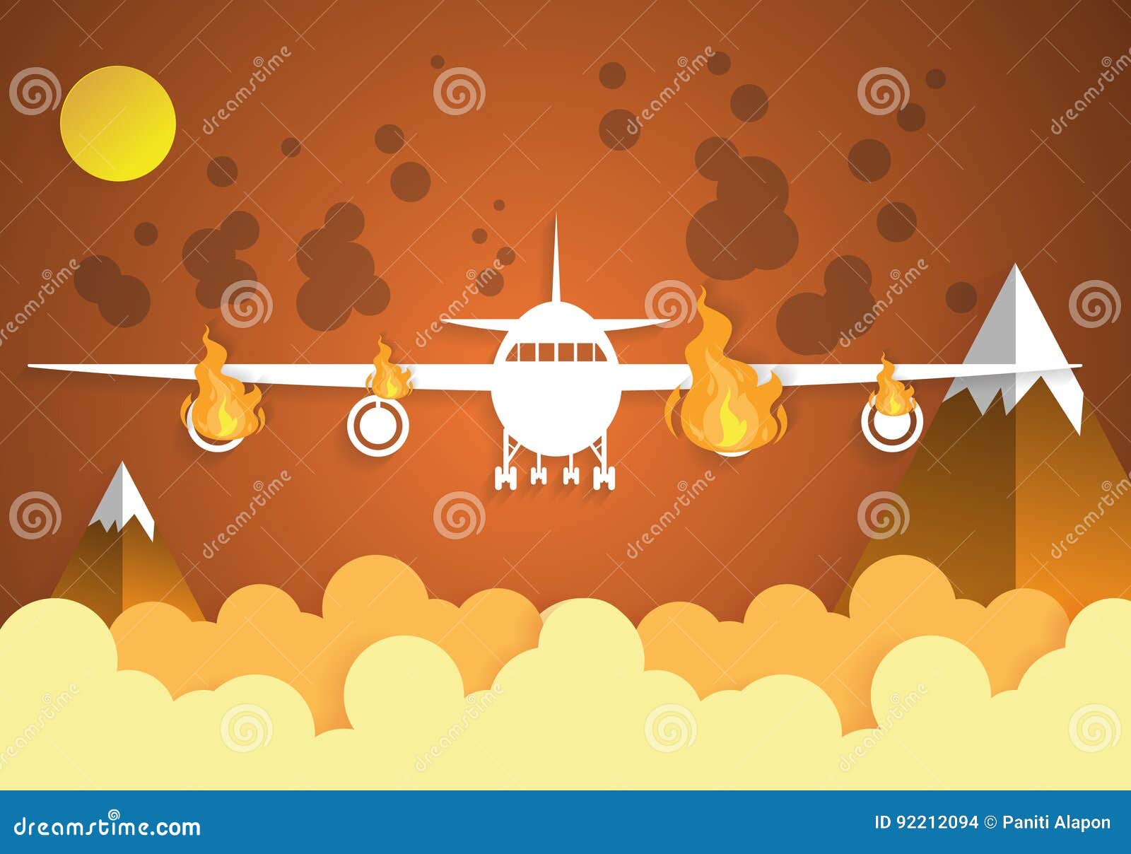 Falling Damaged Plane in Fire with Sky.paper Art Stock Vector ...