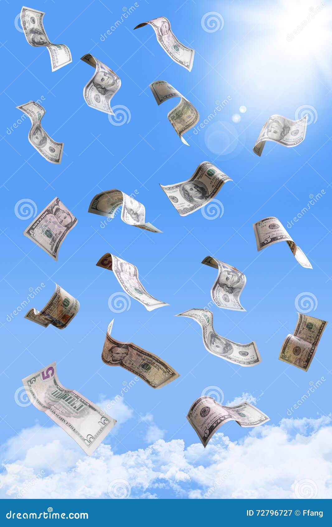 Falling dollar banknotes stock illustration. Illustration of green ...
