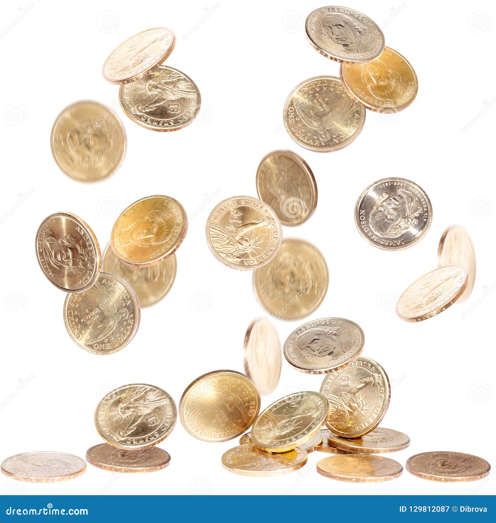 Falling Dollar Coins stock image. Image of pile, cash - 129812087