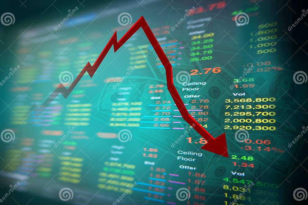 Falling Dollar Note and Graph of Stock Market Stock Image - Image of ...