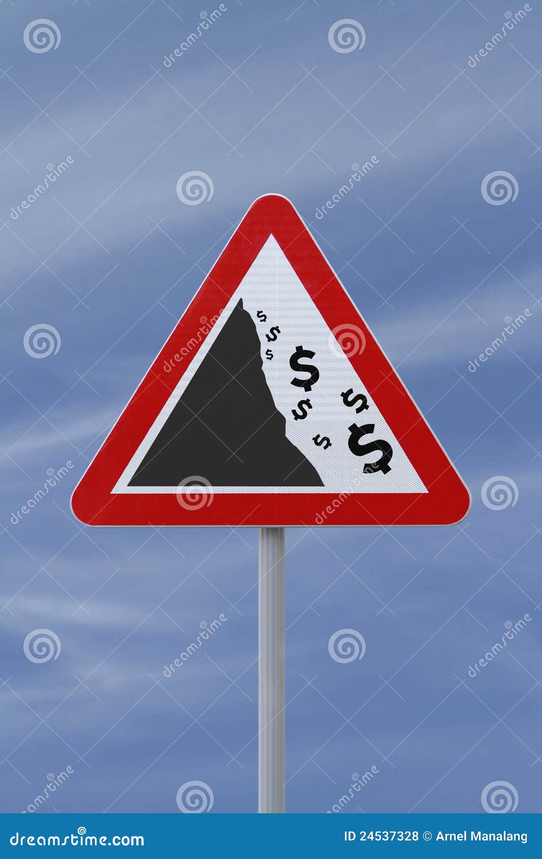 â€œFalling Dollarâ€ Conceptual Warning Sign Stock Photo - Image of ...