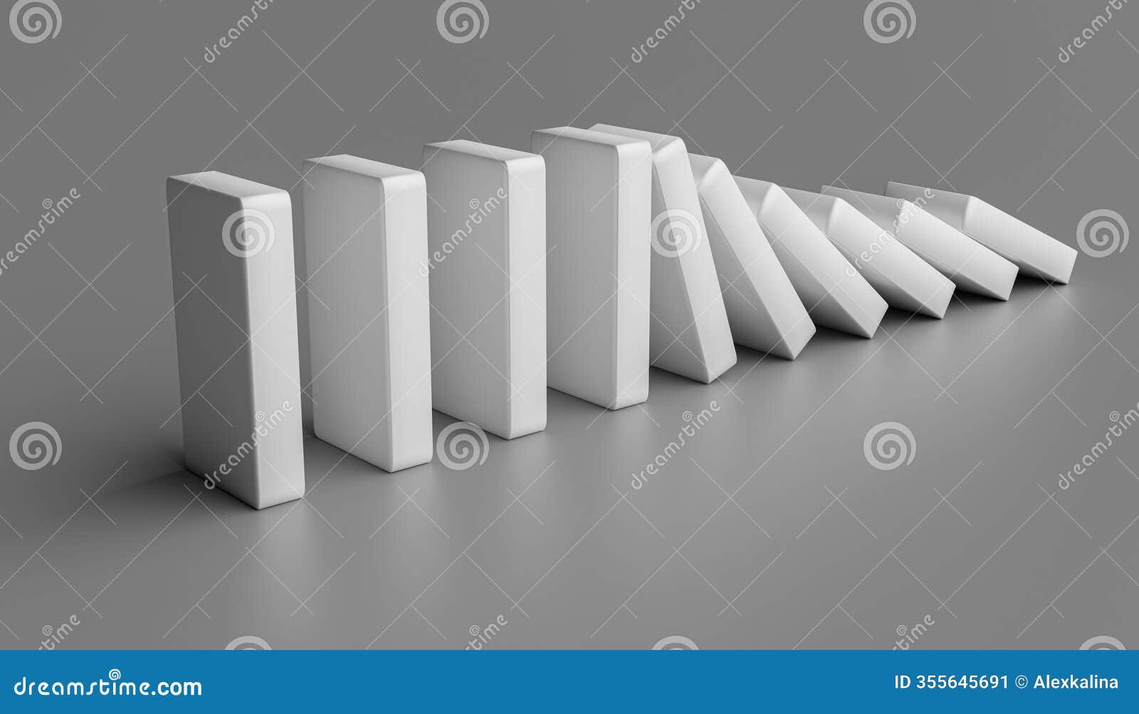 Row Of Falling Domino Stones Stopped By Red Domino Stone Over White ...