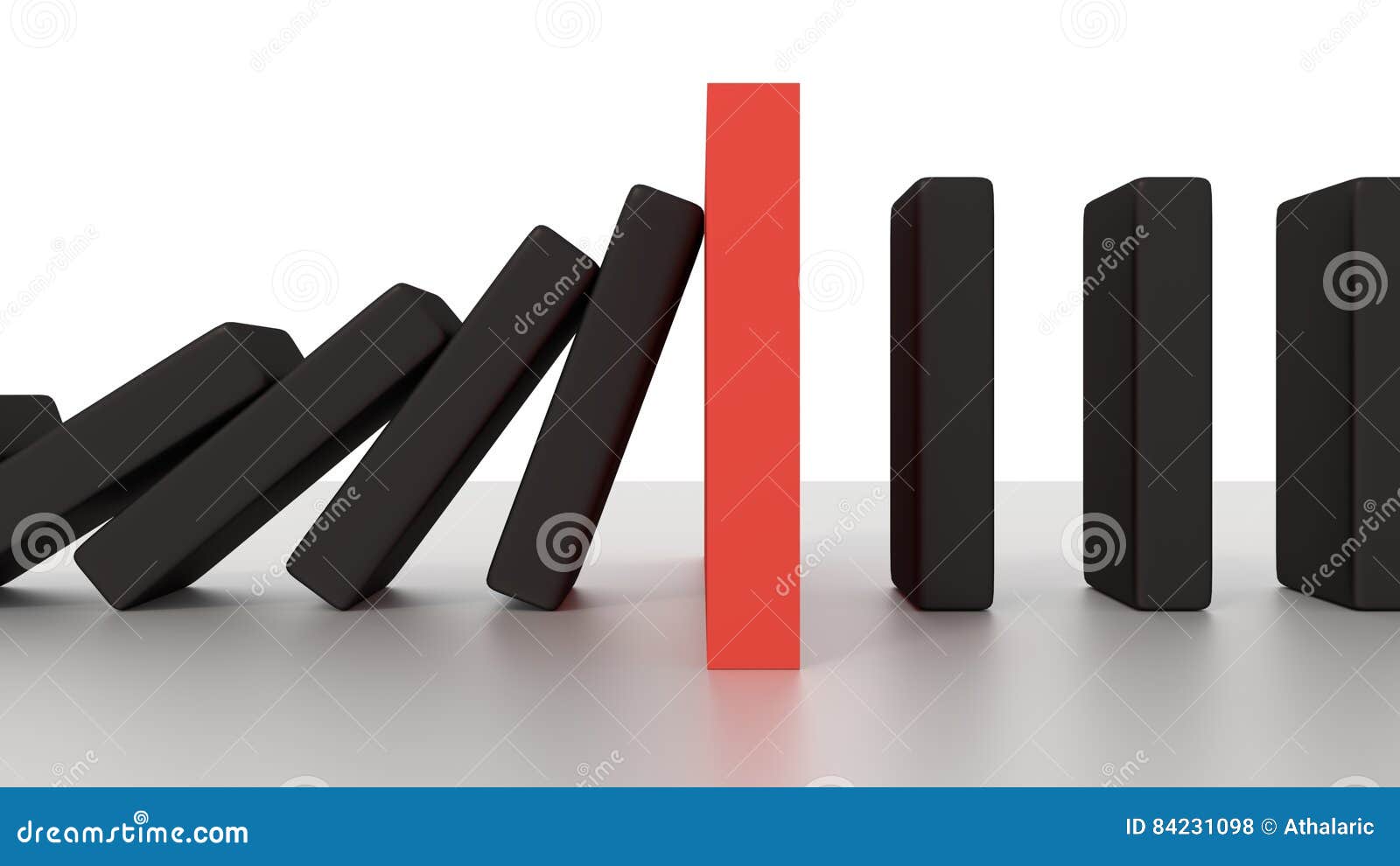 Falling Domino Row with Red Stop Piece on the Desk Stock Illustration ...