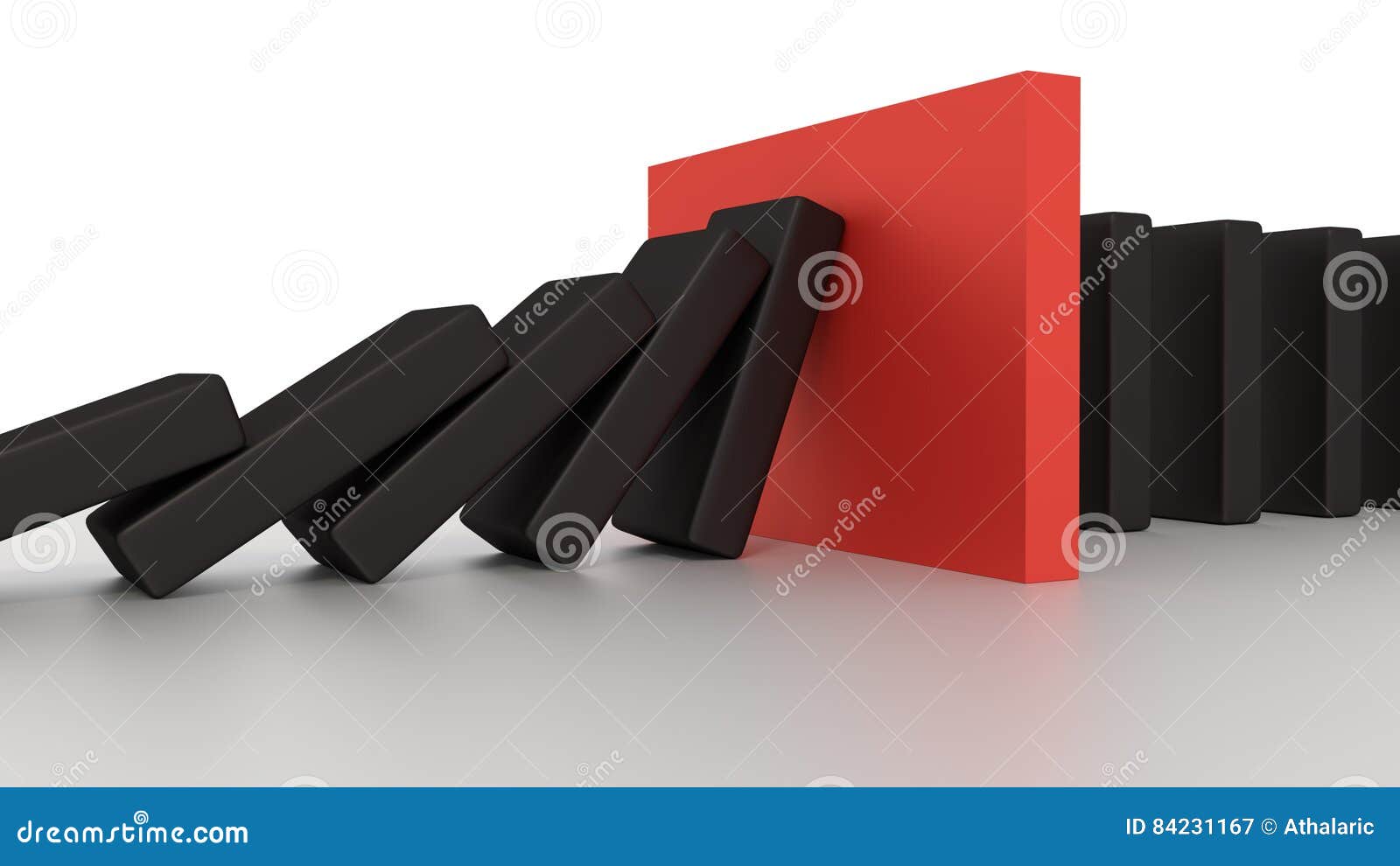 Falling Domino Row with Red Stop Piece on the Desk Stock Illustration ...