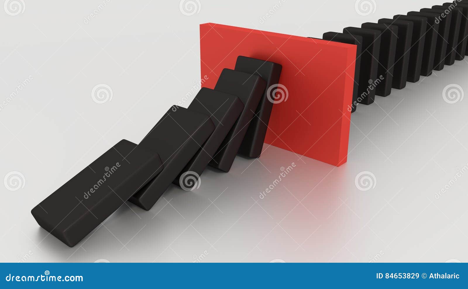 Falling Domino Row with Red Stop Piece on the Desk Stock Illustration ...