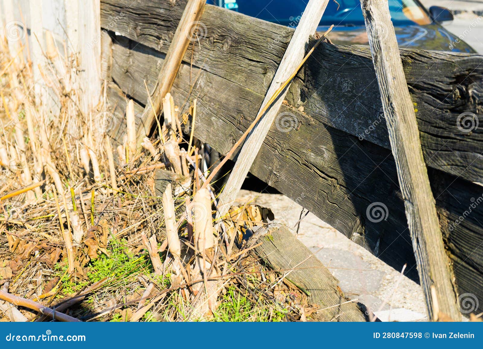 Falling Down and Damaged Wooden Fence in City Stock Photo - Image of ...