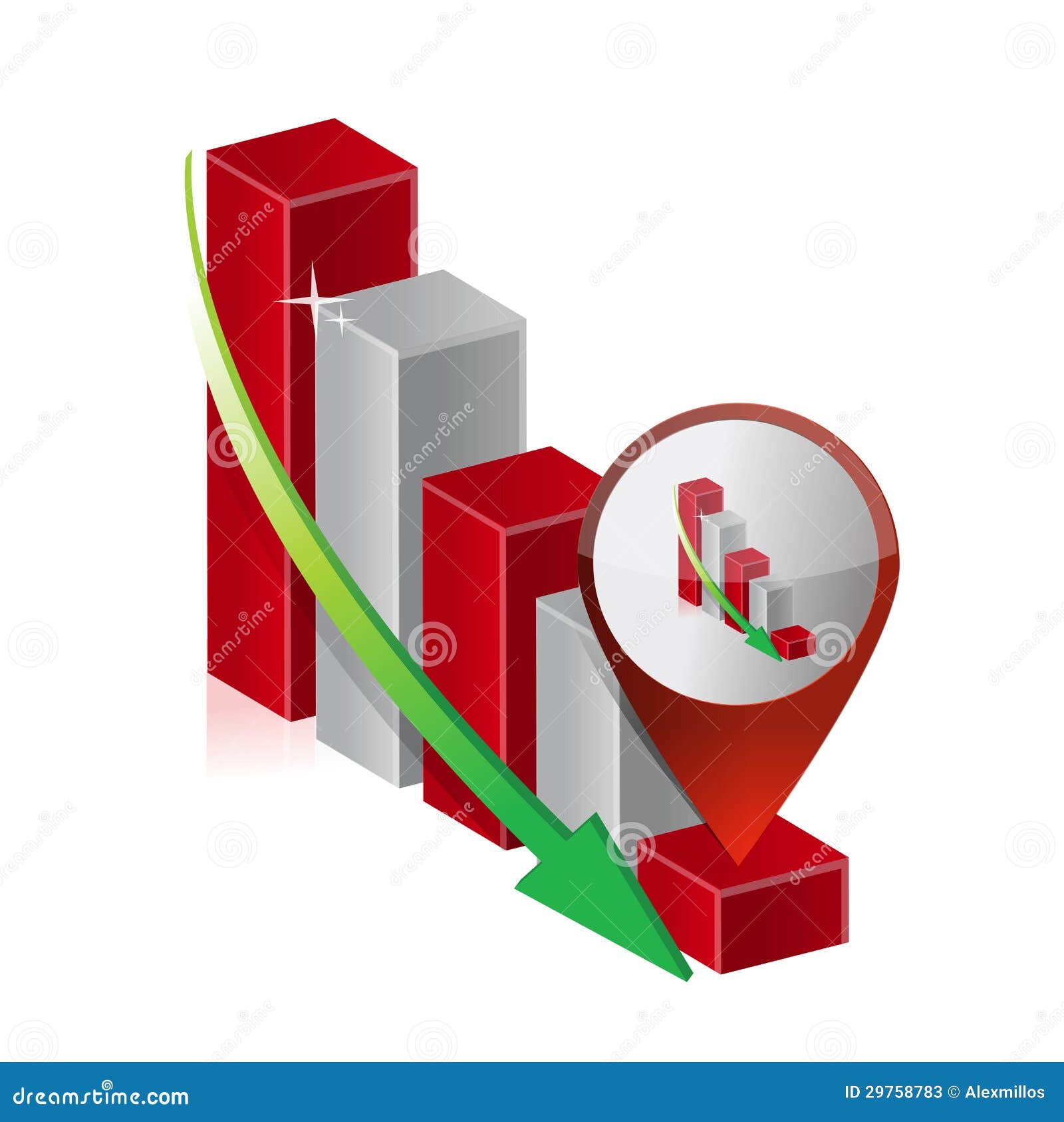Falling Down Graph Chart Location Pointer Stock Illustration ...