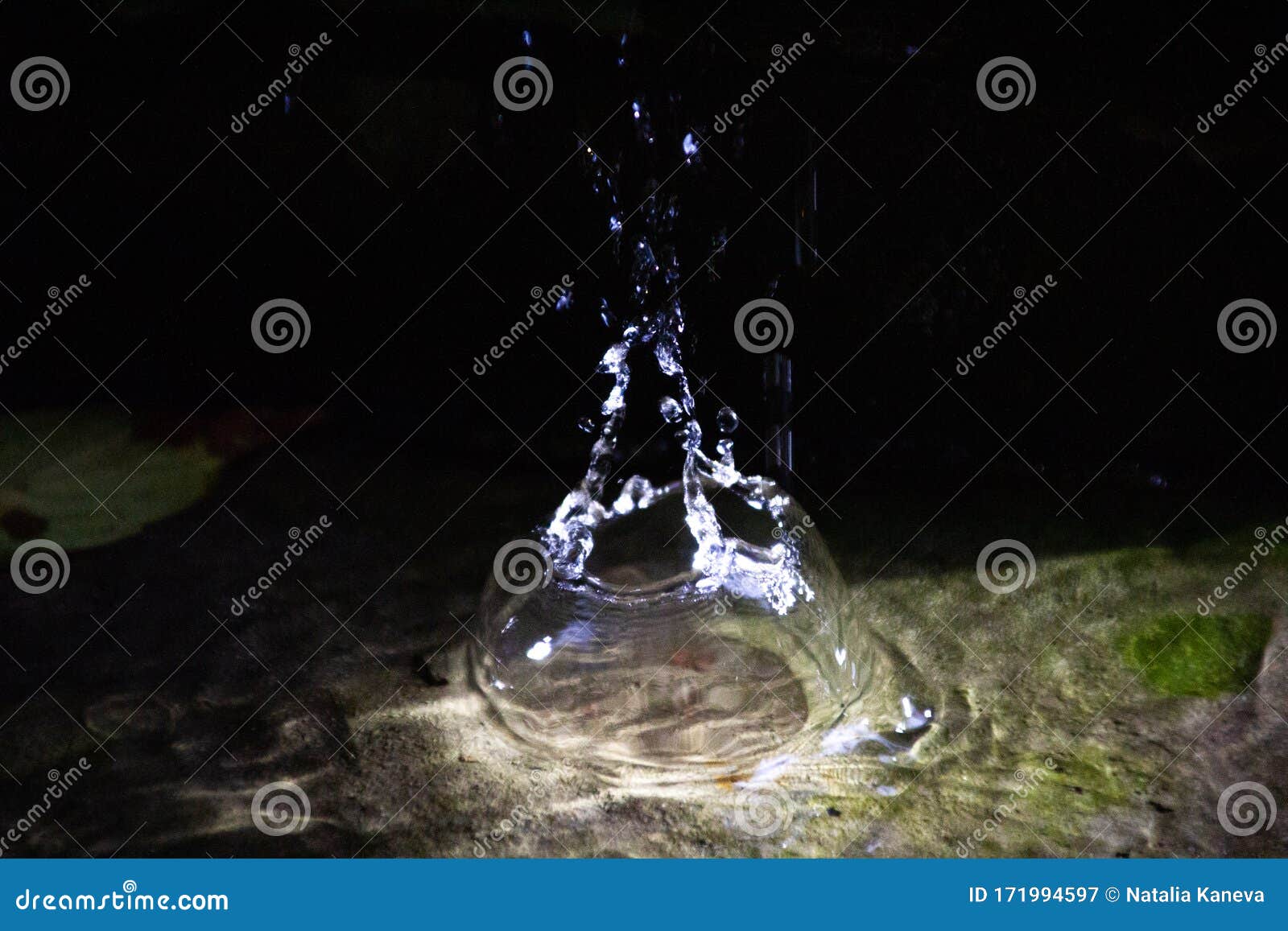 Falling Drop of Water in a Puddle Stock Image - Image of blob, green ...