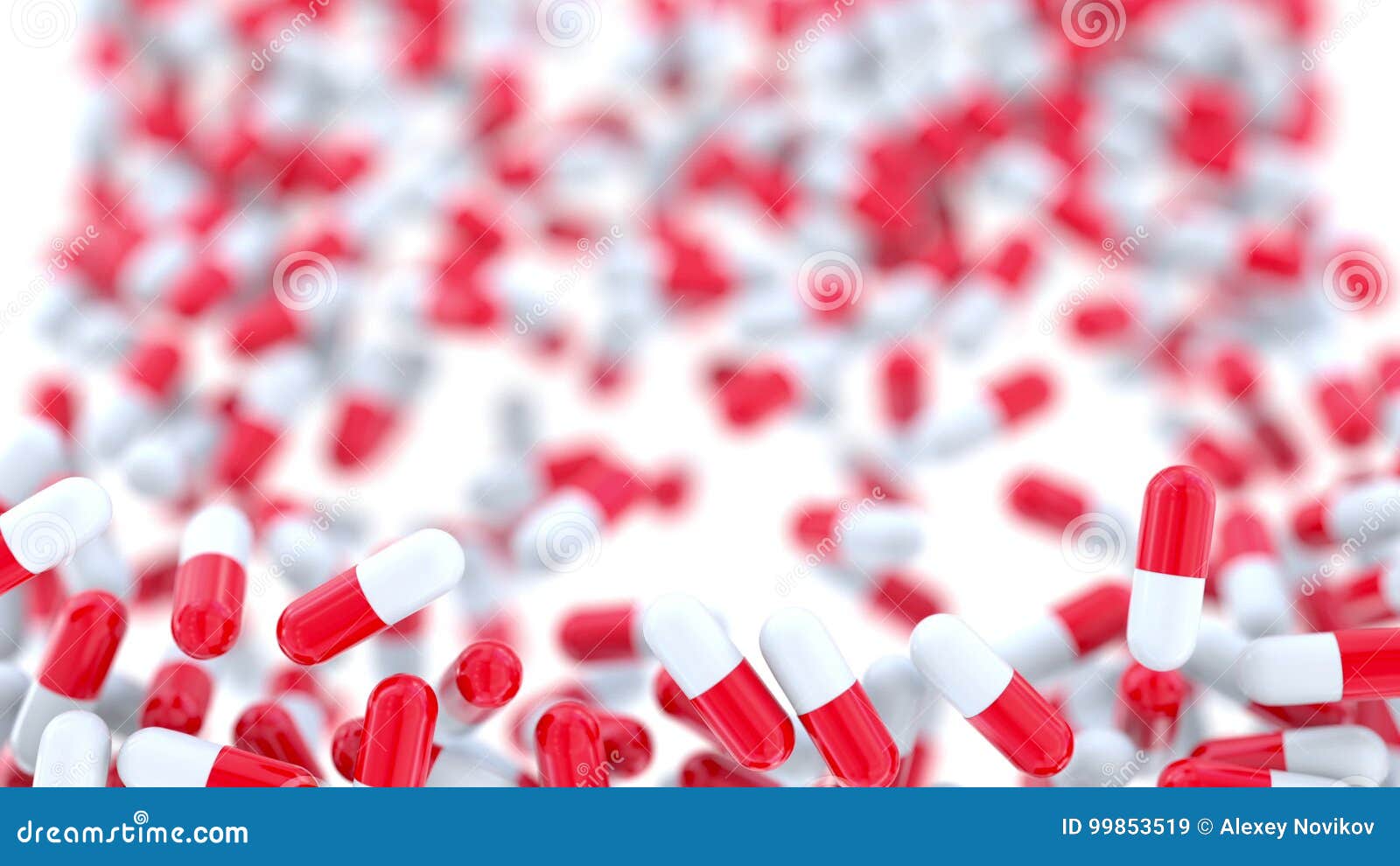 Falling Drug Capsules or Pills, Shallow Focus. 3D Rendering Stock ...