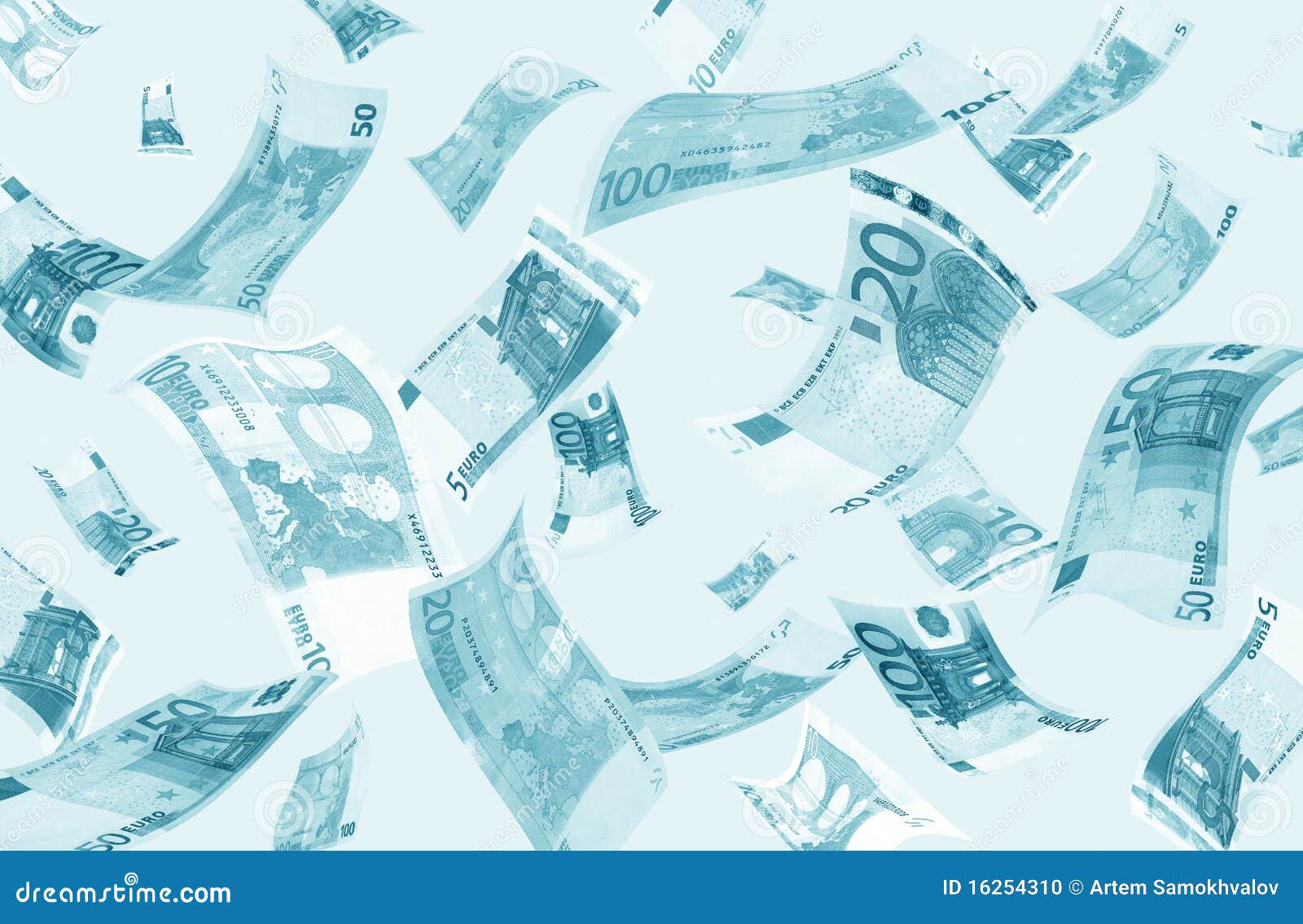 Falling euros (blue toned) stock photo. Image of monetary - 16254310