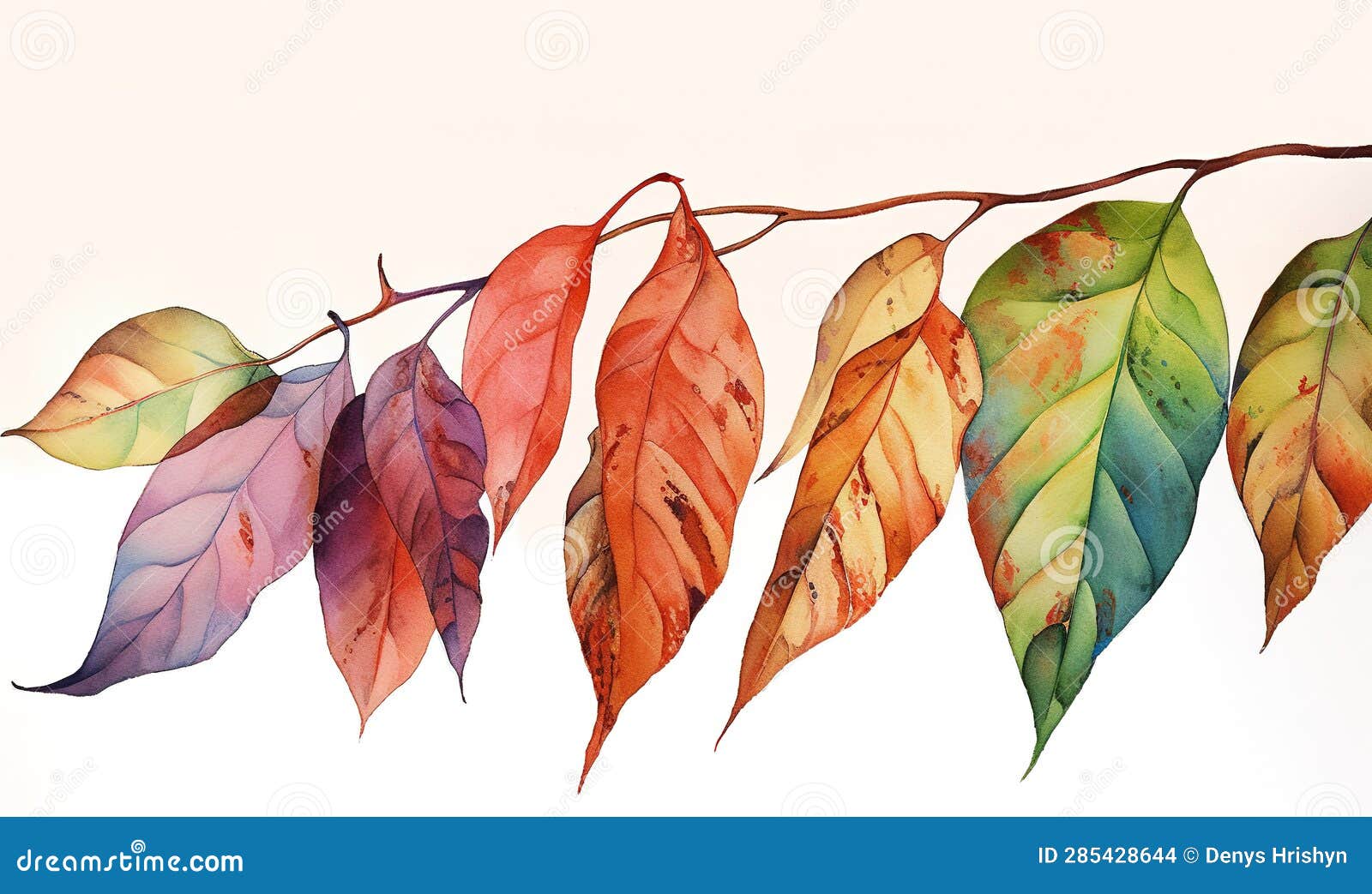 Falling for Fall, an Illustrated Branch of Colorful Leaves Stock ...