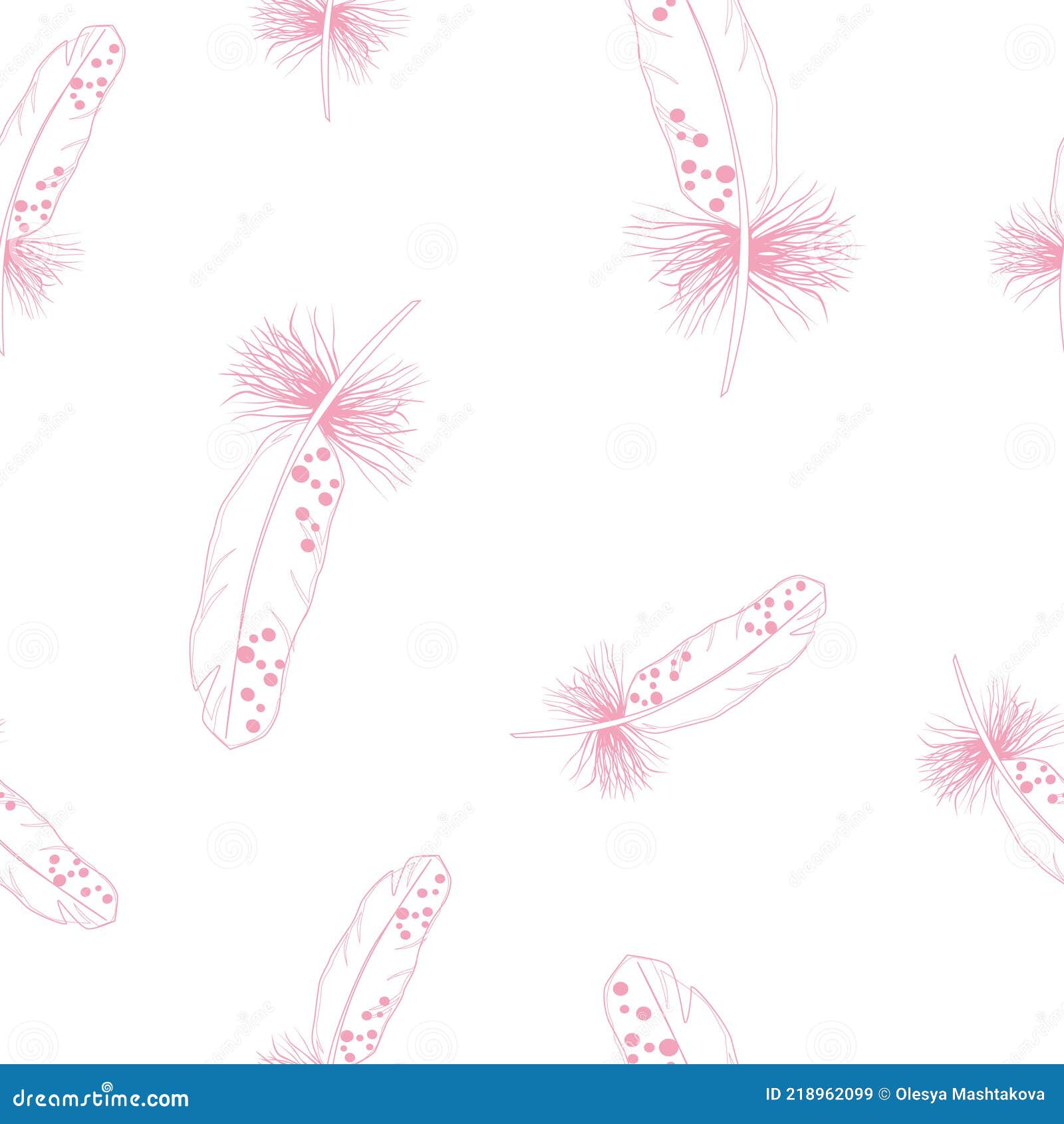 Falling Feathers Seamless Vector Pattern. Pink Feathers on White ...
