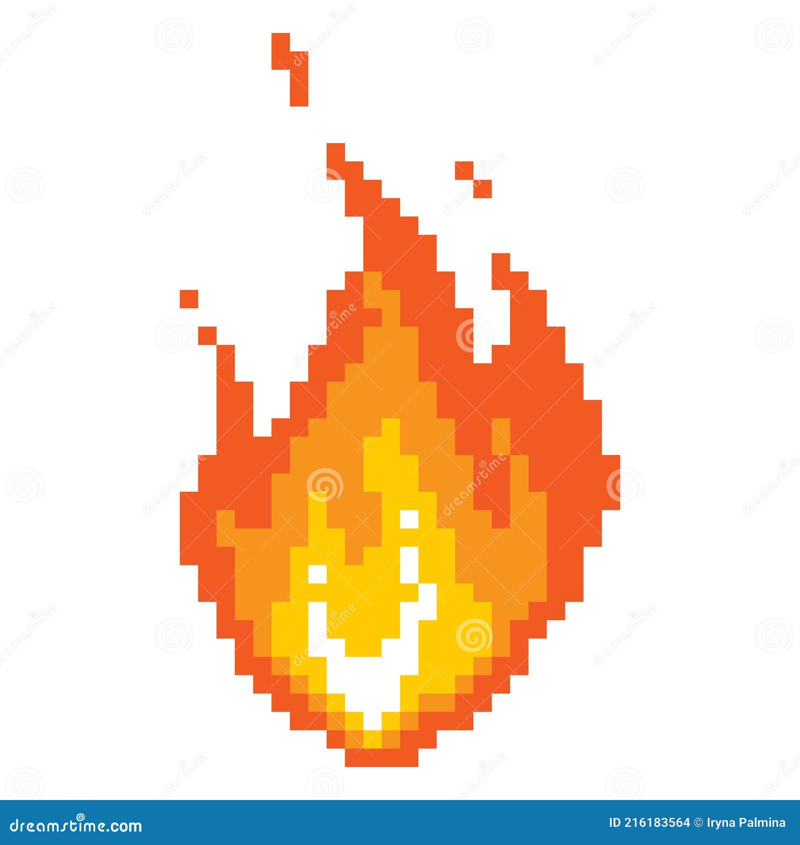 Falling Fireball Pixel Icon. Burning Fire with Glowing Yellow Core Red ...