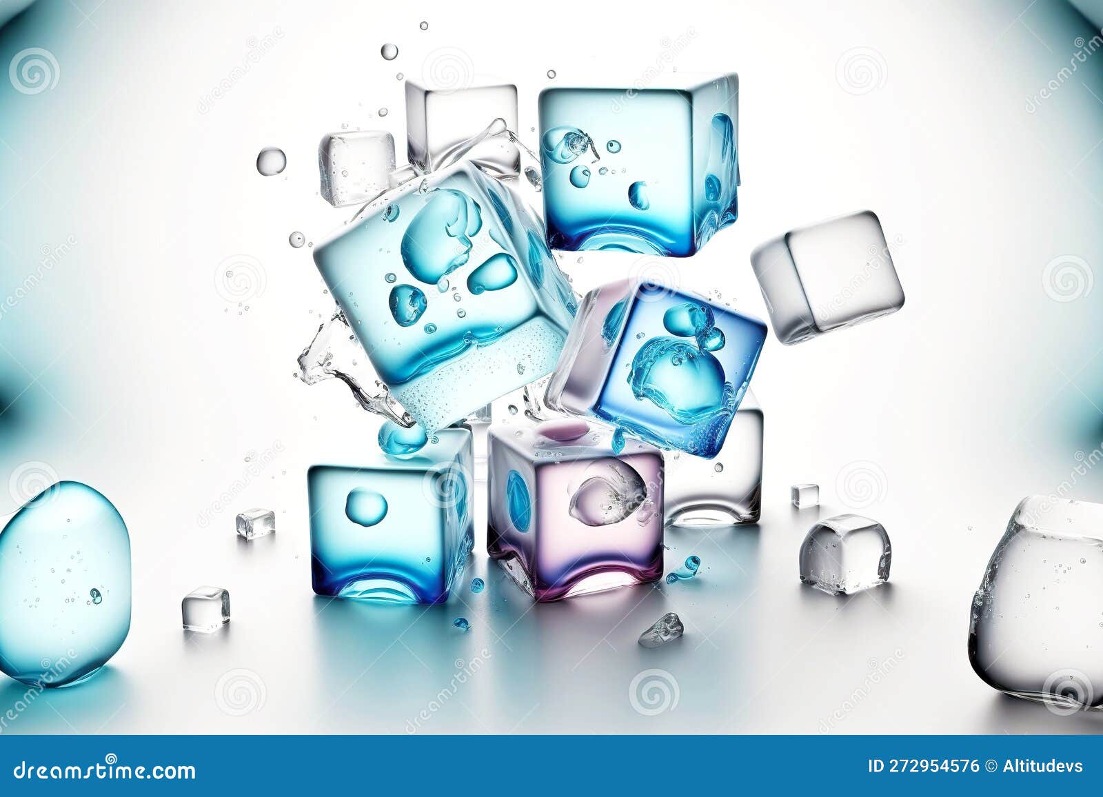 Falling and Flying Multi-colored Ice Cubes Isolated on White Background ...