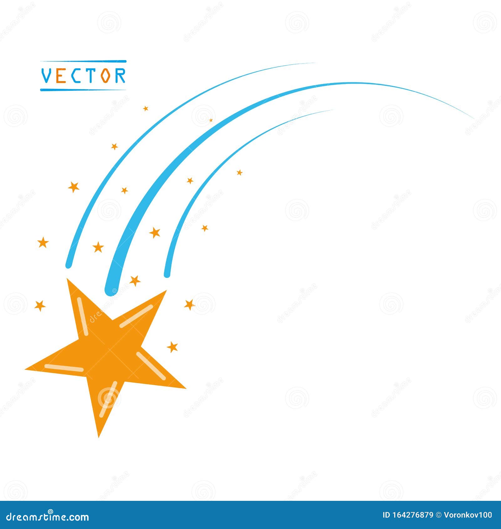 A Falling Flying Star, a Comet with a Tail and Stardust. Vector Flat ...