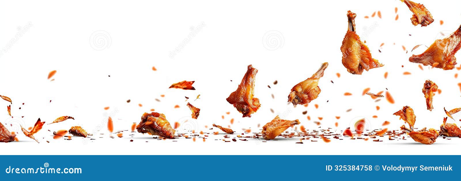 Falling Fried Chicken Wings Isolated on White Background Stock ...