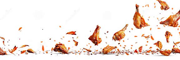 Falling Fried Chicken Wings Isolated on White Background Stock ...