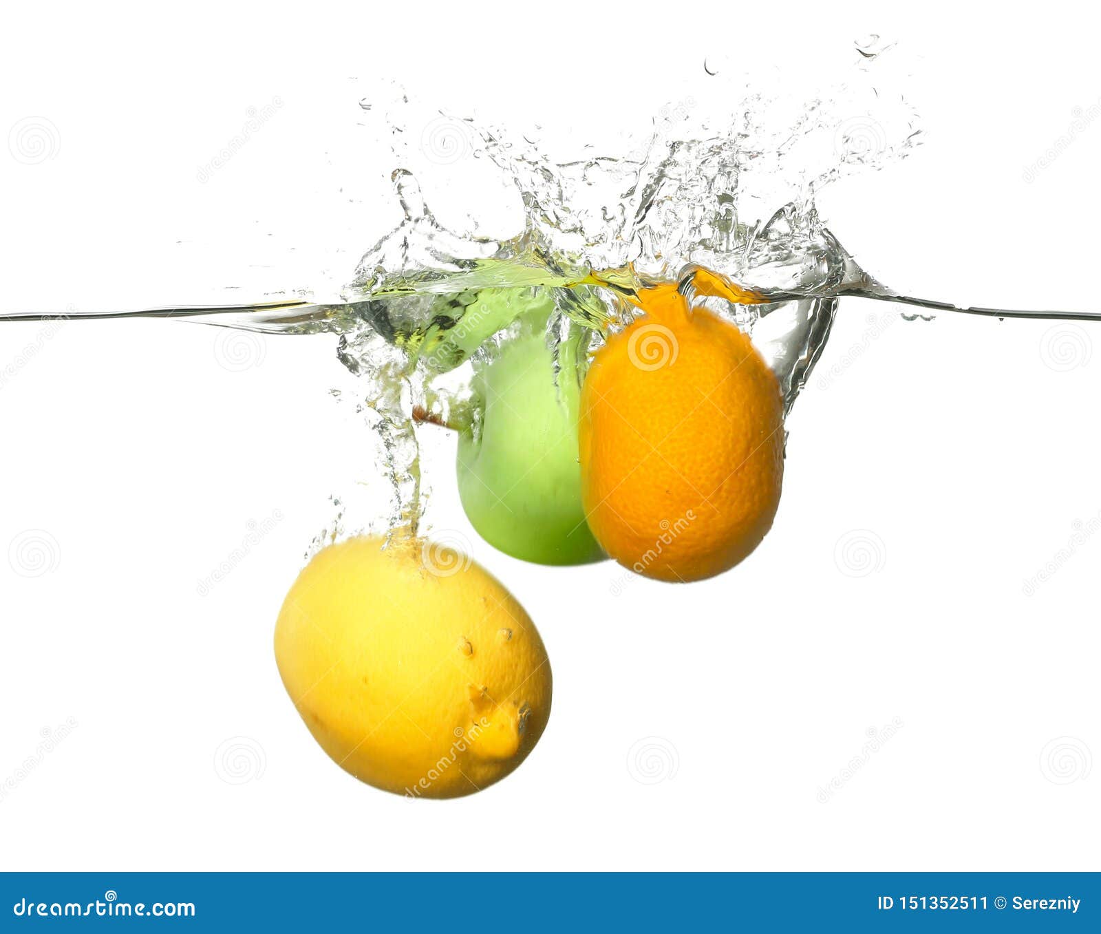 Falling of Fruits into Water on White Background Stock Image - Image of ...