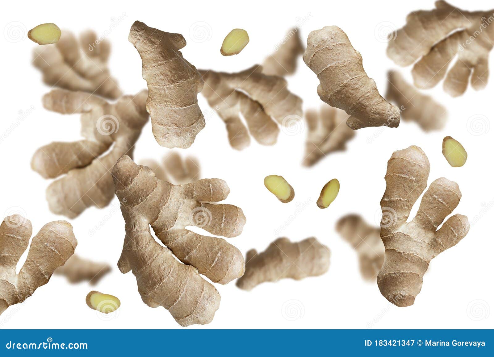 Falling Ginger Root Isolated on White Background with Clipping Path As ...