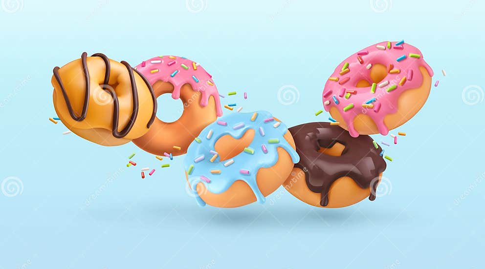 Falling Glazed Donuts with Sprinkles. 3d Realistic Vector Background ...