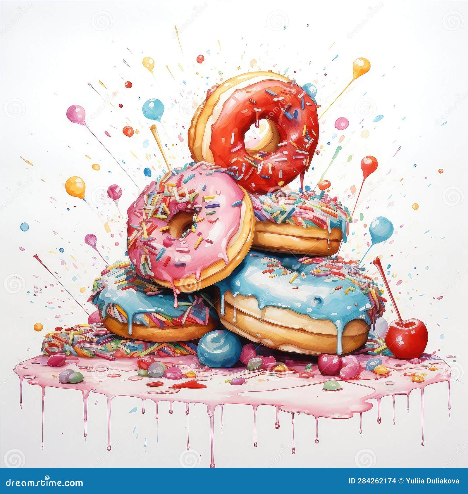 Falling Glazed Donuts With Sprinkles. Realistic Background Generative ...
