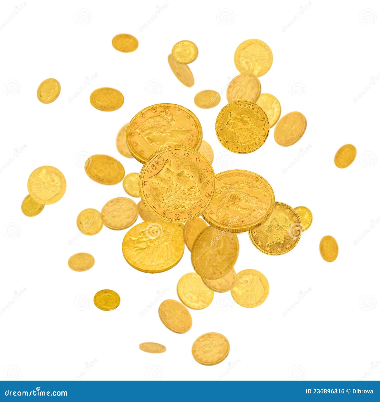 Falling gold coins stock photo. Image of earnings, dollar - 236896816