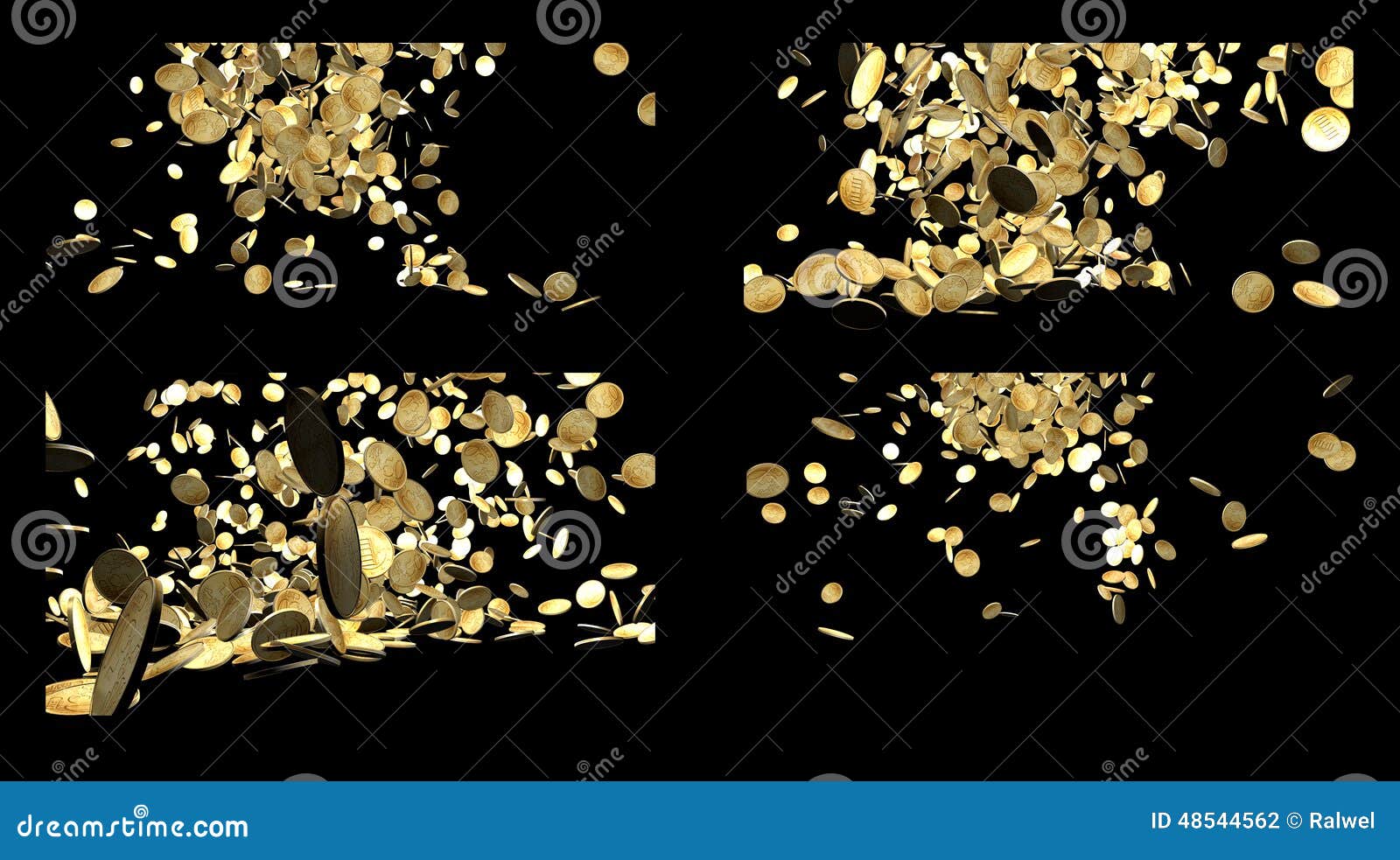 Falling Gold Coins Isolated on Black Stock Illustration - Illustration ...