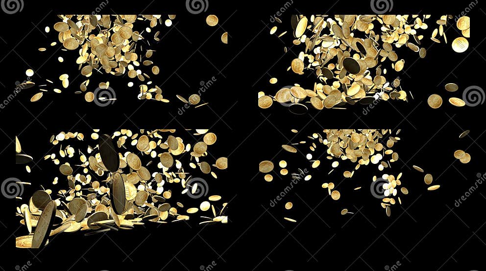 Falling Gold Coins Isolated on Black Stock Illustration - Illustration ...