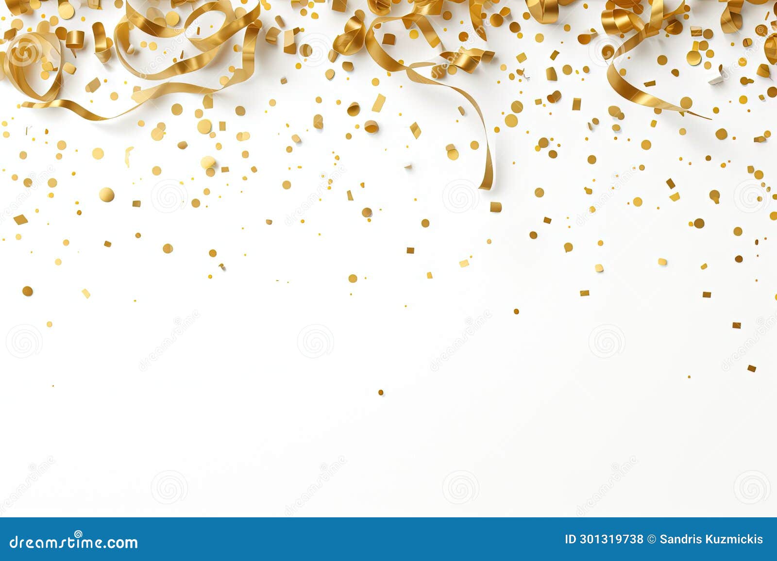 Falling Golden Confetti and Streamers Seamless Pattern on White ...