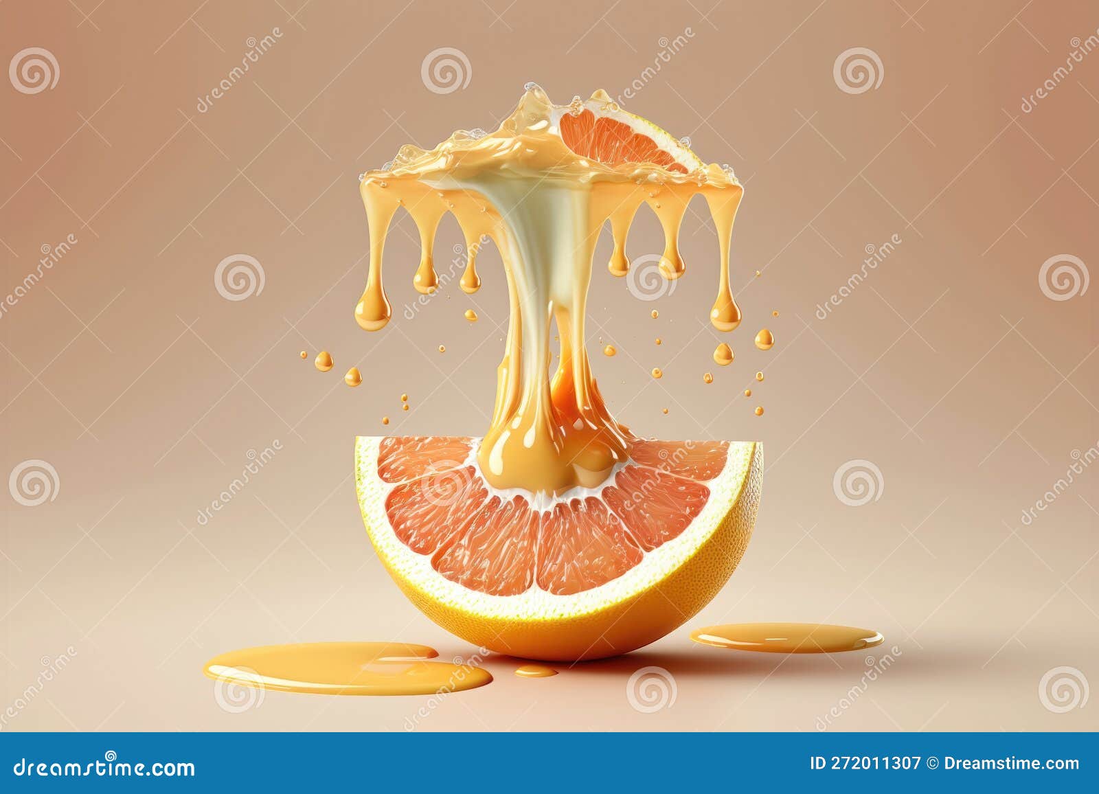 Falling Grapefruit Slice and Drip Up Drops of Juice Isolated. AI ...