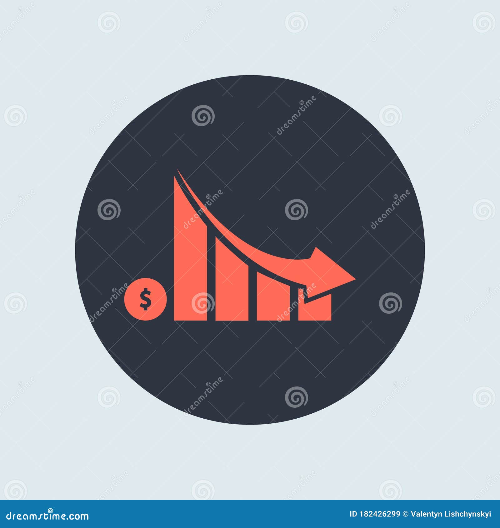 Falling Graph Dollar Red Color Down. Simple Vector Symbol in Flat Style ...