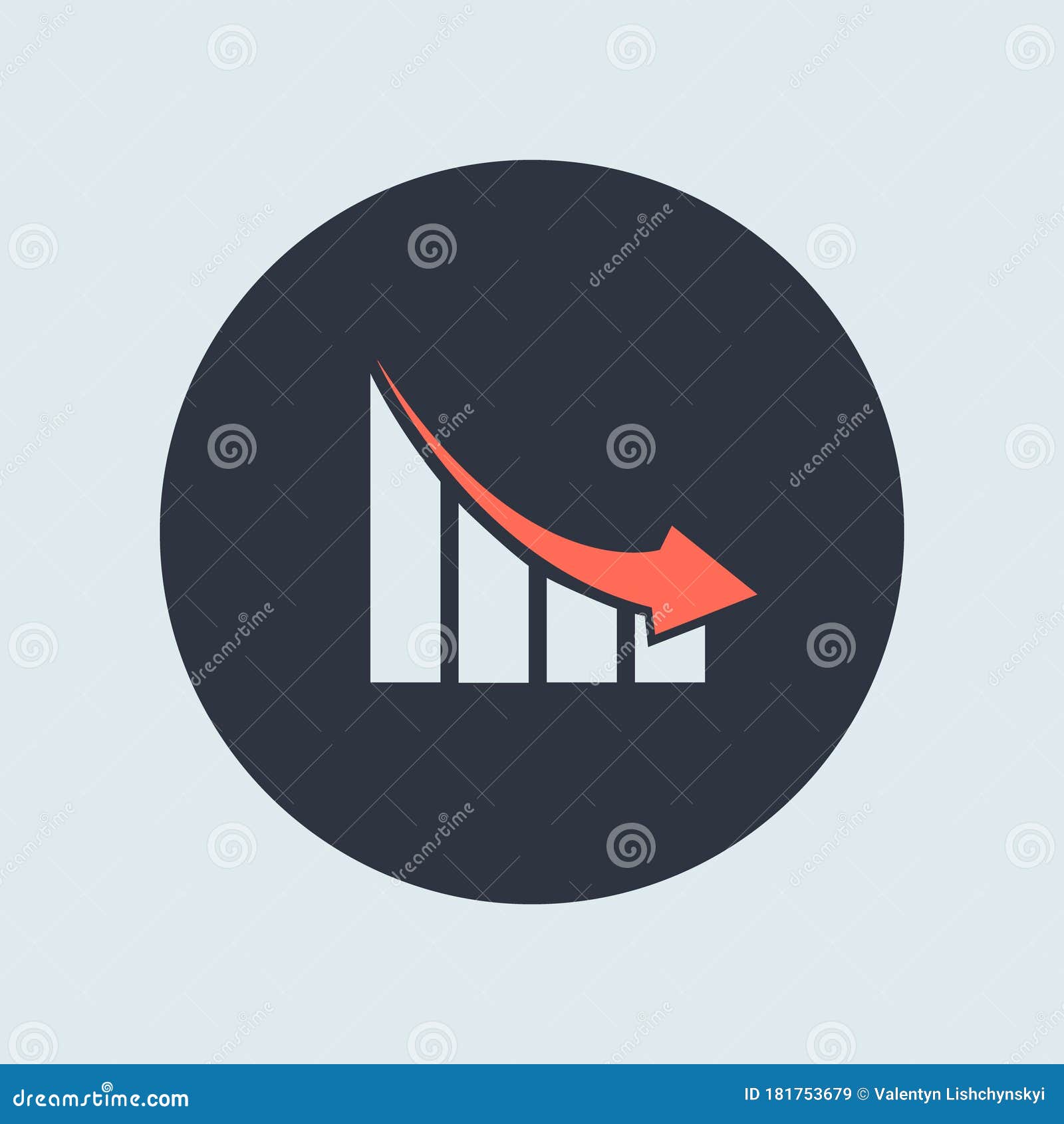 Falling Graph Down in Round. Simple Red Vector Symbol in Flat Style ...