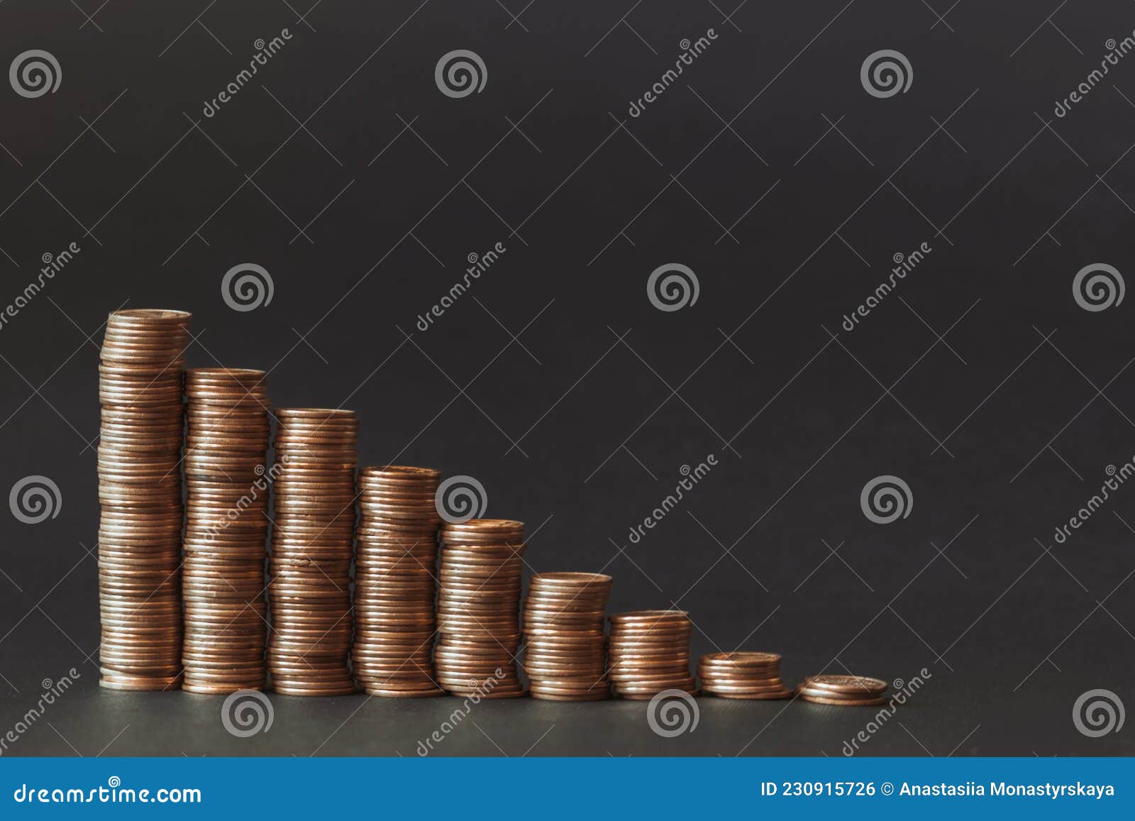 Falling Graph In The Form Of Gold Coins On A Black Background. Stock ...