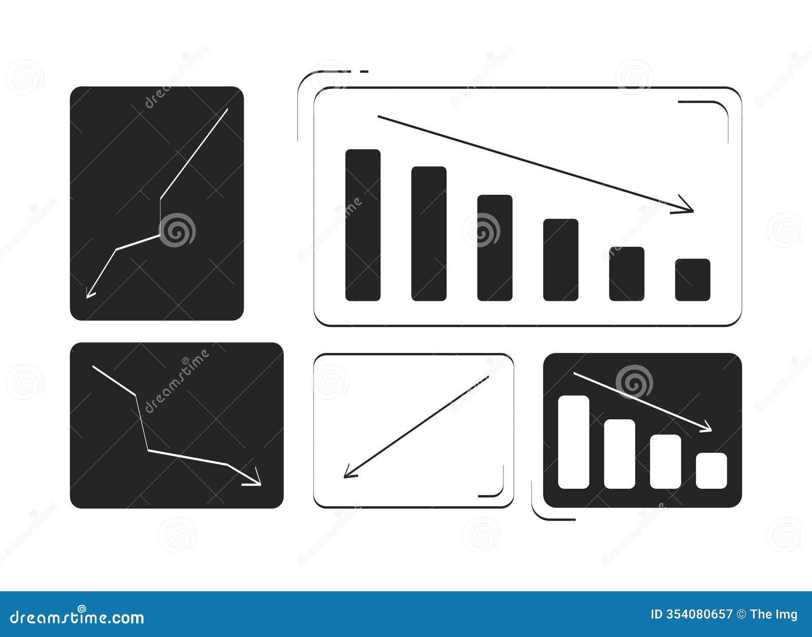 Falling Graphs Showing Business Crisis Doodle Linear Objects Set Stock ...